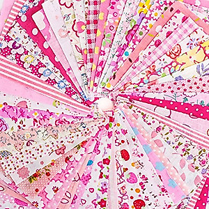 RayLineDo 50pcs 1010cm Different Pattern Patchwork Fabric Craft Printed Cotton Material Mixed Squares Bundle Quilting Scrapbooking Sewing Artcraft DIY Fabric Pink Series