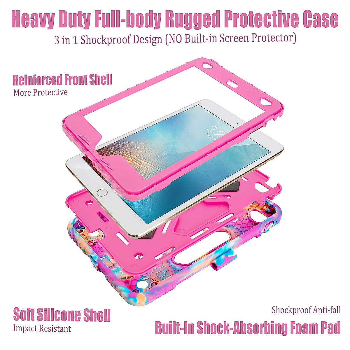 ACEGUARDER Shockproof Kid case for iPad Mini Case, iPad Mini 2, iPad Mini 3, iPad 7.9 inch Case, Shockproof Protective, with Pencil Holder & Multi-Angle Adjustable Bracket (2021 New, Rose Pink)