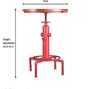 Topower 3 Piece Pub bar Set Vintage Industrial Round bar Table and Stools for 2, Height Adjustable Pub Table and stools Match bar Height and Counter Stool Antique Red(1 Table + 2 Chairs)