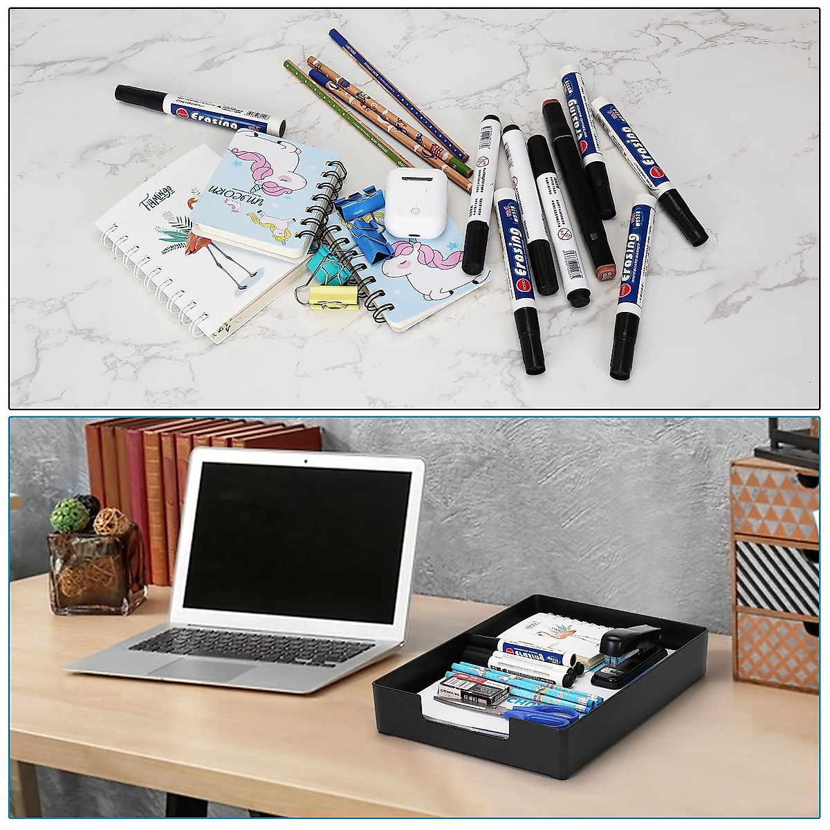 Stackable Letter Tray Paper Organizer, A4 Size Desk Holder for Letter Paper/Stationery/Desk Accessories, Black Holder File Organization for Office, School, Home Storage (2 Pack)