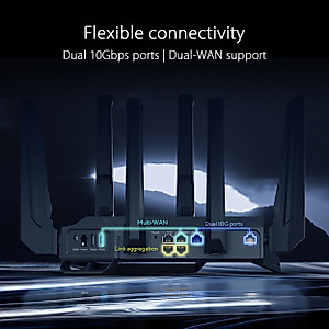 ASUS RT-BE96U BE19000 802.11BE Tri-Band Performance WiFi 7 Extendable Router with 6GHz support, Dual 10G Port, 320Mhz, lifetime internet security , MLO, Multi-RU puncturing , AiMesh Support
