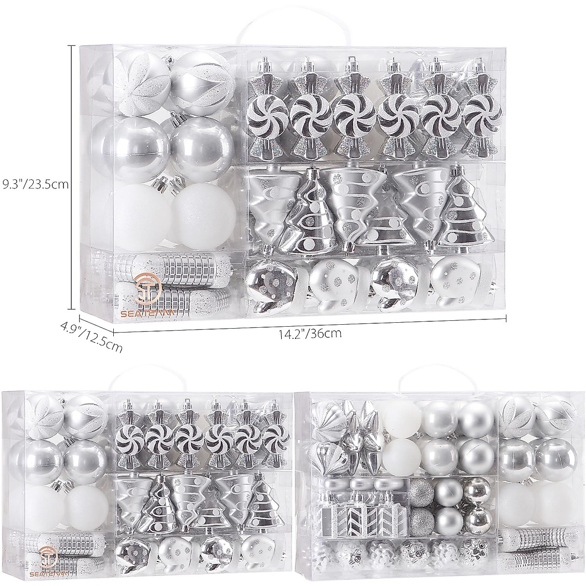 Sea Team 77-Pack Assorted Shatterproof Christmas Balls Christmas Ornaments Set Decorative Baubles Pendants with Reusable Hand-held Gift Package for Xmas Tree (Silver)