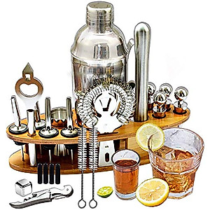 Cocktail Shaker Set with Stand, 24 Pcs 750mL Stainless Steel Cocktail Bartender Kit with Stand,Perfect Home Bartending Kit and Martini Cocktail Shaker Set for an Awesome Drink Mixing Experience