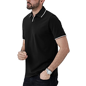 Aiyino Men's Muscle V Neck Polo Shirts Slim Fit Short Sleeve Cotton Golf T-Shirts Ribbed Knit Soft Tees Black-Large