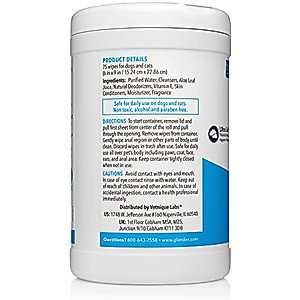 Vetnique Labs Glandex Dog Wipes for Pets Cleansing & Deodorizing Anal Gland Hygienic Wipe​s for Dogs & Cats with Vitamin E, Skin Conditioners and Aloe (75ct)