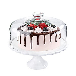 11 Inch Porcelain Cake Stand with 10 Inch Glass Dome Cover, ANMEISH White Ceramic Cake Stand with Lid