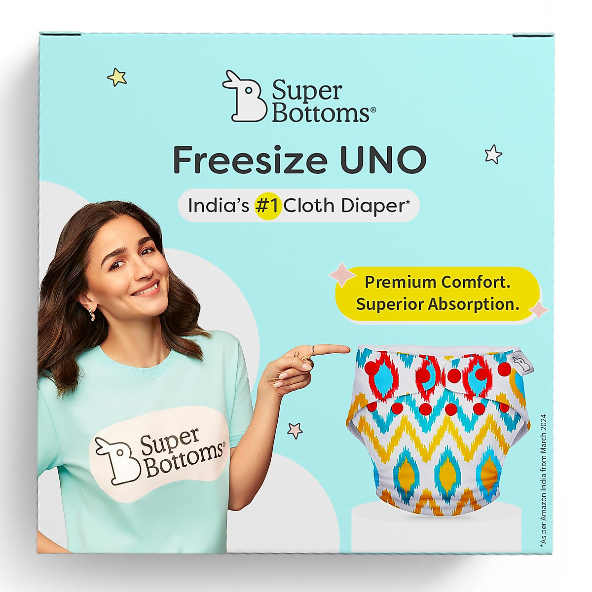 SuperBottoms New UNO Freesize Cloth Diaper, Cloth Diaper for Babies 0 to 3 Years, Washable & Reusable Cloth Diaper, Comes with Cloth Diaper Insert, 1 Diaper and 1 Organic Cotton Soaker