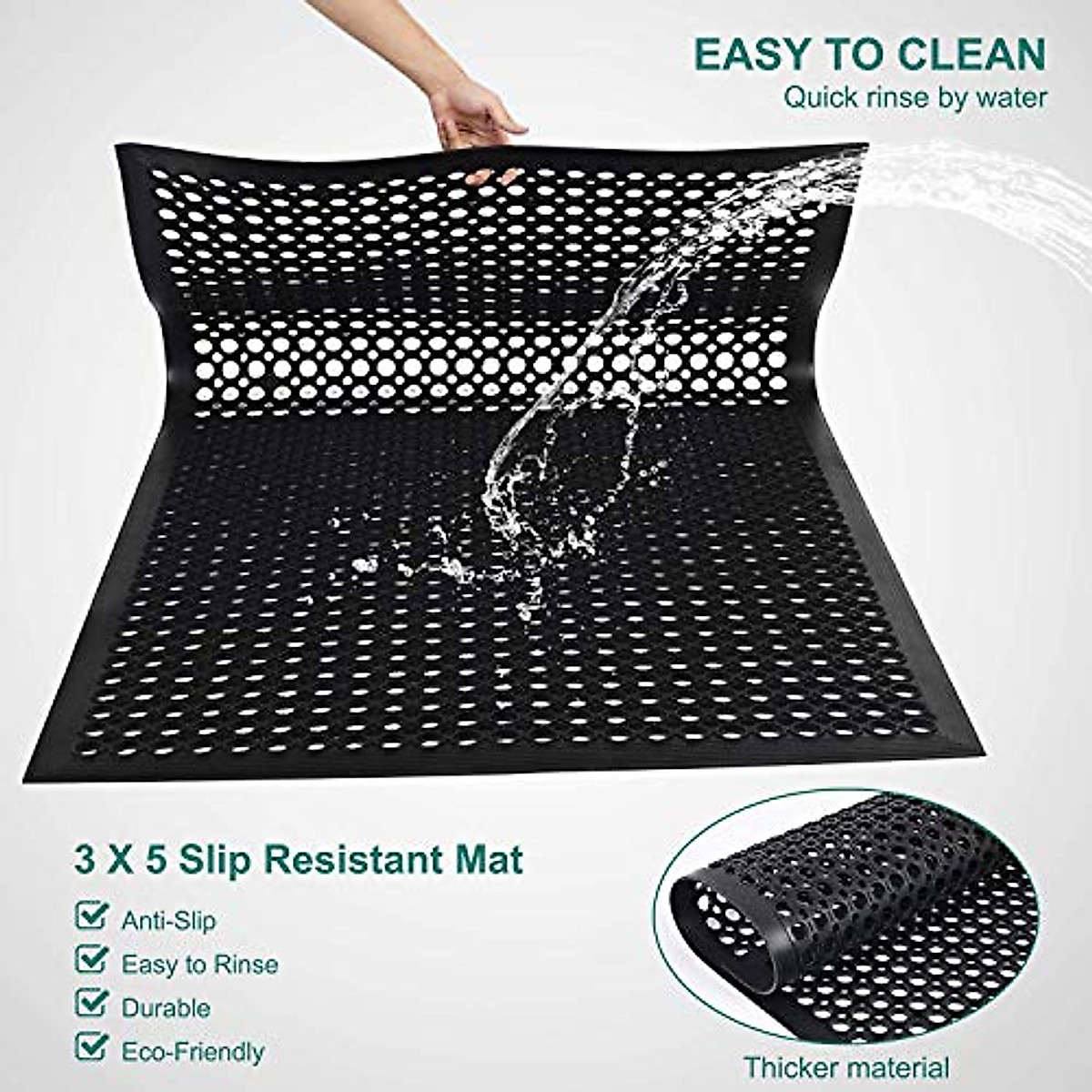 Rubber Floor Mats for Kitchen Commercial Anti-Fatigue Floor Mats Restaurant Bar Floor Mat New Rubber Door Mat Heavy Duty Drainage Mat for Garage Garden Use Black 36inch x 60inch from SallyMall