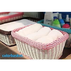 Colorbasket 02348 Rectangular Storage Basket, Dishwasher Safe, Shelf Storage, Hand Woven, Set of 6, White and Black