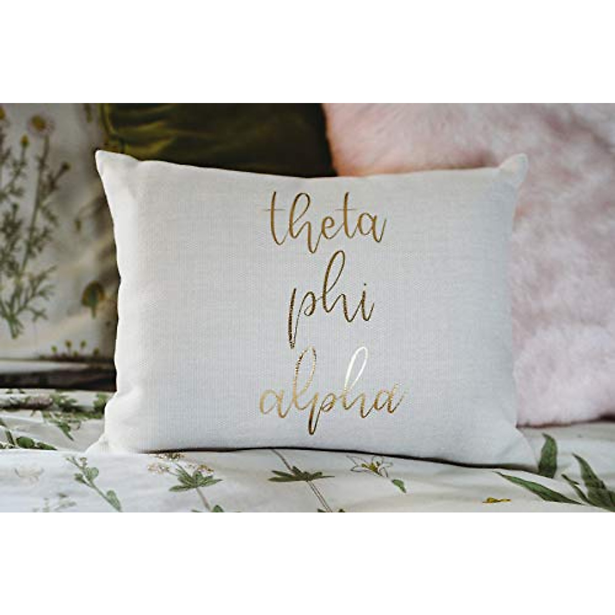 Sorority Shop Theta Phi Alpha Pillow – Gold Script Design, 12" x 16" Lumbar Pillow Sorority