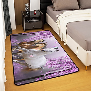 Horse Area Rug 3x5 Galloping Horse Rugs Mat for Living Room Bedroom Cherry Blossoms Decor Carpet Non Slip Area Runner Rug