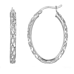 Sterling Silver Diamond Cut Weaved Oval Hoop Earrings, Diameter 30mm