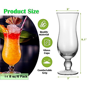 Cheardia 6 Pack Hurricane Glass, 14 oz Pina Colada Glasses Clear Tulip Drinking Cups for Juices, Cocktails, Full-Bodied Beer, Tropical Drinks, Water, Beverages