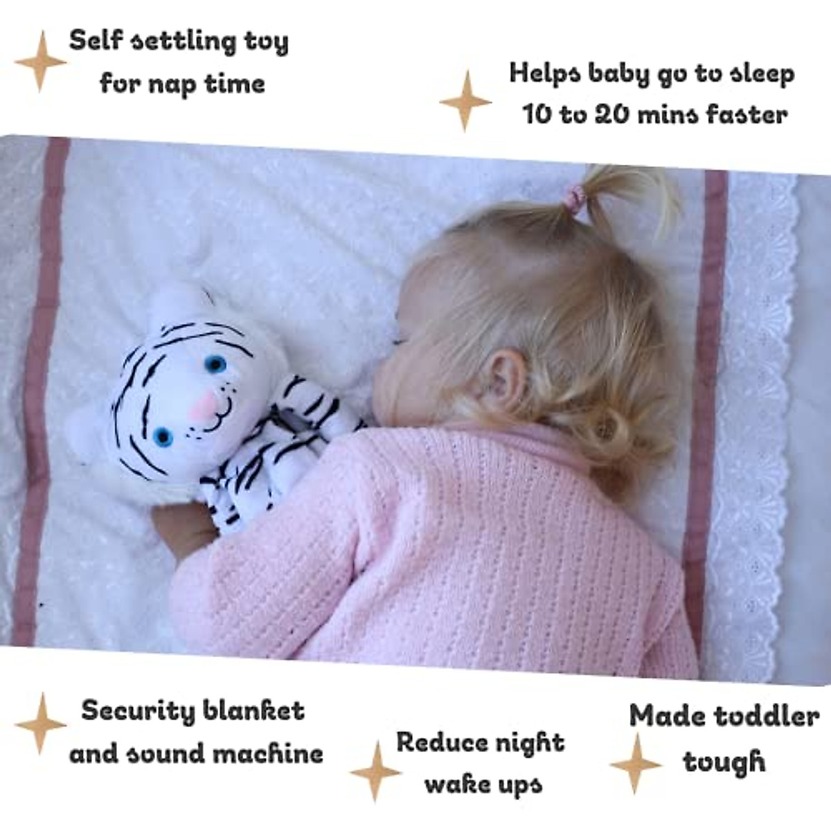 Portable Sound Machine Baby - White Noise & Lullaby – Toddler Sleep Aid - Baby Boy or Girl - Baby Shower - White Tiger Baby Blanket – Plush & Cuddly – Miracle for Reducing Night Time Wake ups