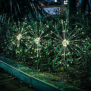 Solar Garden Decor Firework Lights - 1PC Led Solar DIY Flowers Fireworks Arrangement Lamp with 2 Lighting Modes for Outdoor Wedding Garden Walkway Patio Backyard Party Decor