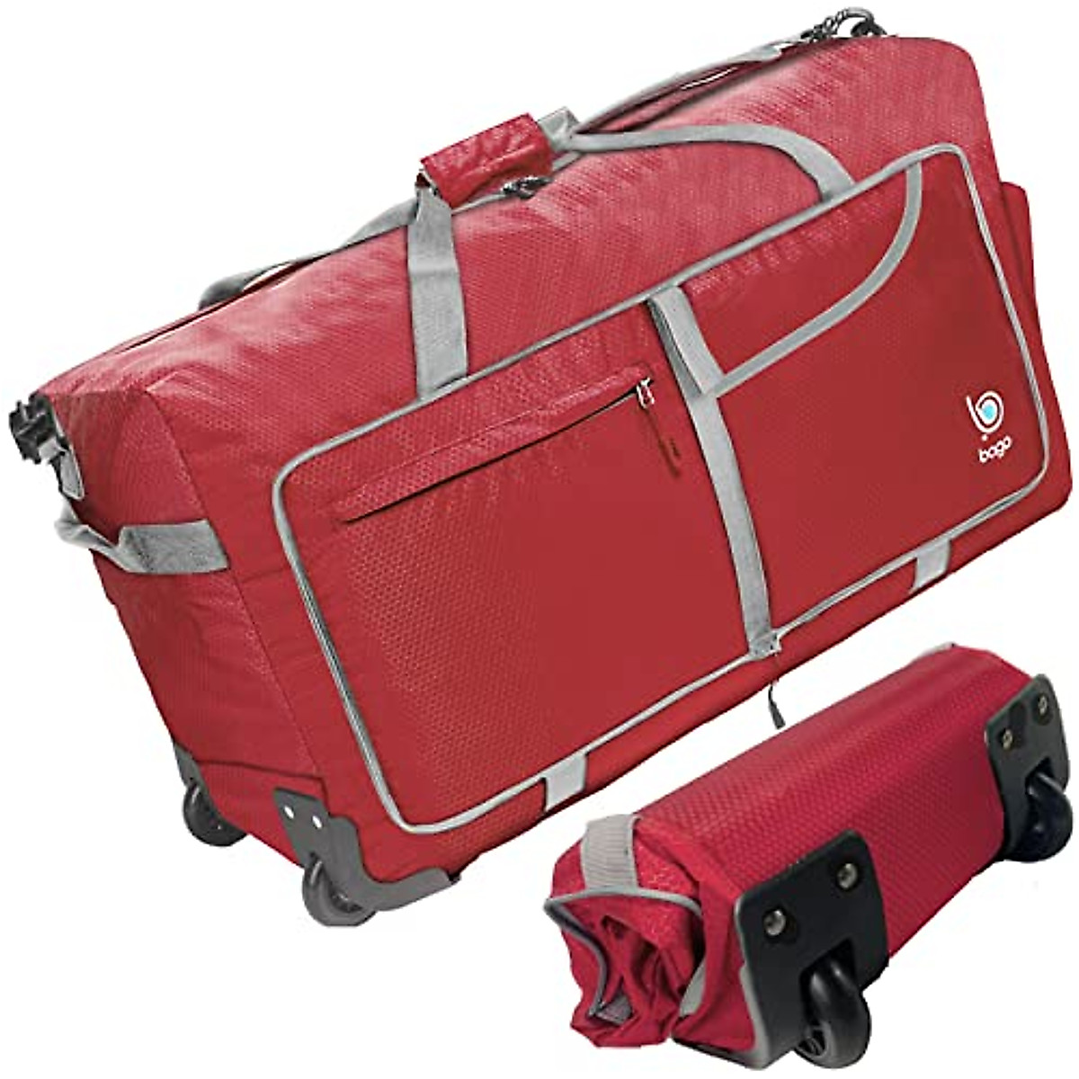 Bago Rolling Duffle Bag with Wheels - 30" 100L Foldable Weekender Bag, Waterproof Travel Duffel Bag, Heavy Duty lightWeight Duffle Bag for Traveling, Rolling Duffel Bag with Wheels (Red)