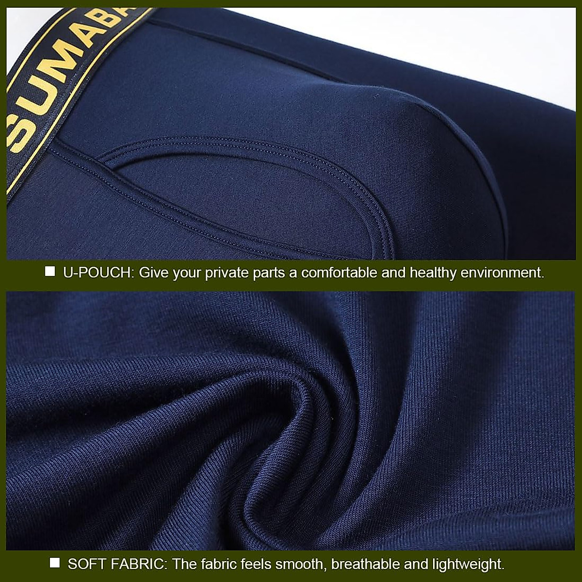 SUMABA Mens Bamboo Viscose Anti Chafing Spandex Boxer Briefs Underwear (7403Dark Blue/Brown, xl)