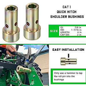 2 Pairs of Cat 1 Quick Hitch Adapter Bushings Set for Category I 3-Point Tractors Use with Quick Hitch System