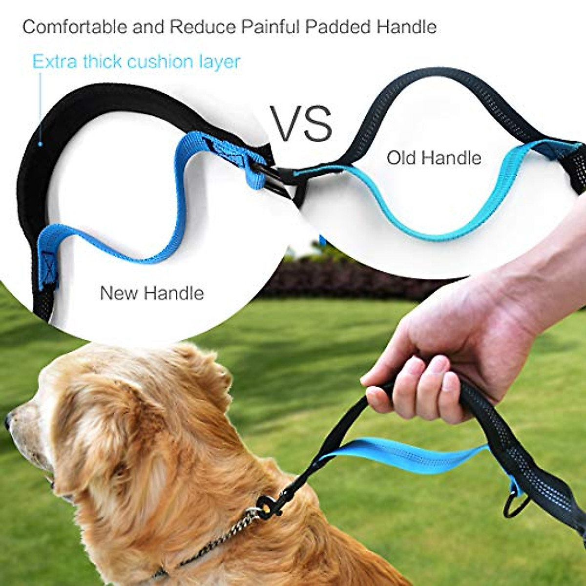 UPPETLY Hands Free Dog Running Leash with Adjustable Waist Belt, Dual Handle Elastic Bungees Retractable Rope for Medium and Large Dogs, Reflective Stitches for Walking Hiking Biking