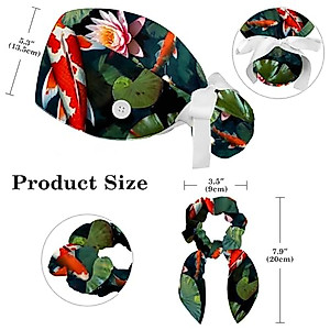 Scrub Surgical Hat,Cycling Hat with Buttons and Cotton Sweatband,Japanese Koi Fish Lotus