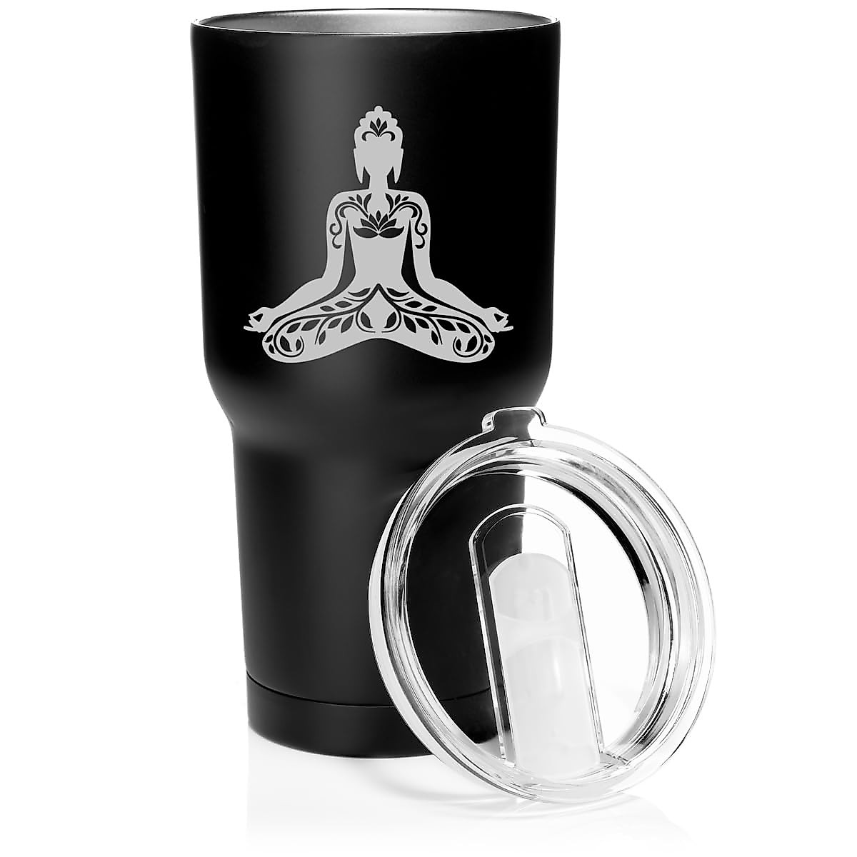 Smooth Body Tumbler Stainless Steel Vacuum Insulated Travel Mug Cup Gift Buddha Yoga lotus (30 oz, Matte Black)
