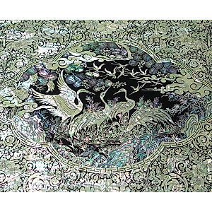 Mother of Pearl Inlay Decorative Long Life Symbols Design Lacquer Wooden Handcrafted Art Jewelry Wedding Trinket Keepsake Treasure Box Ring Case Chest Organizer