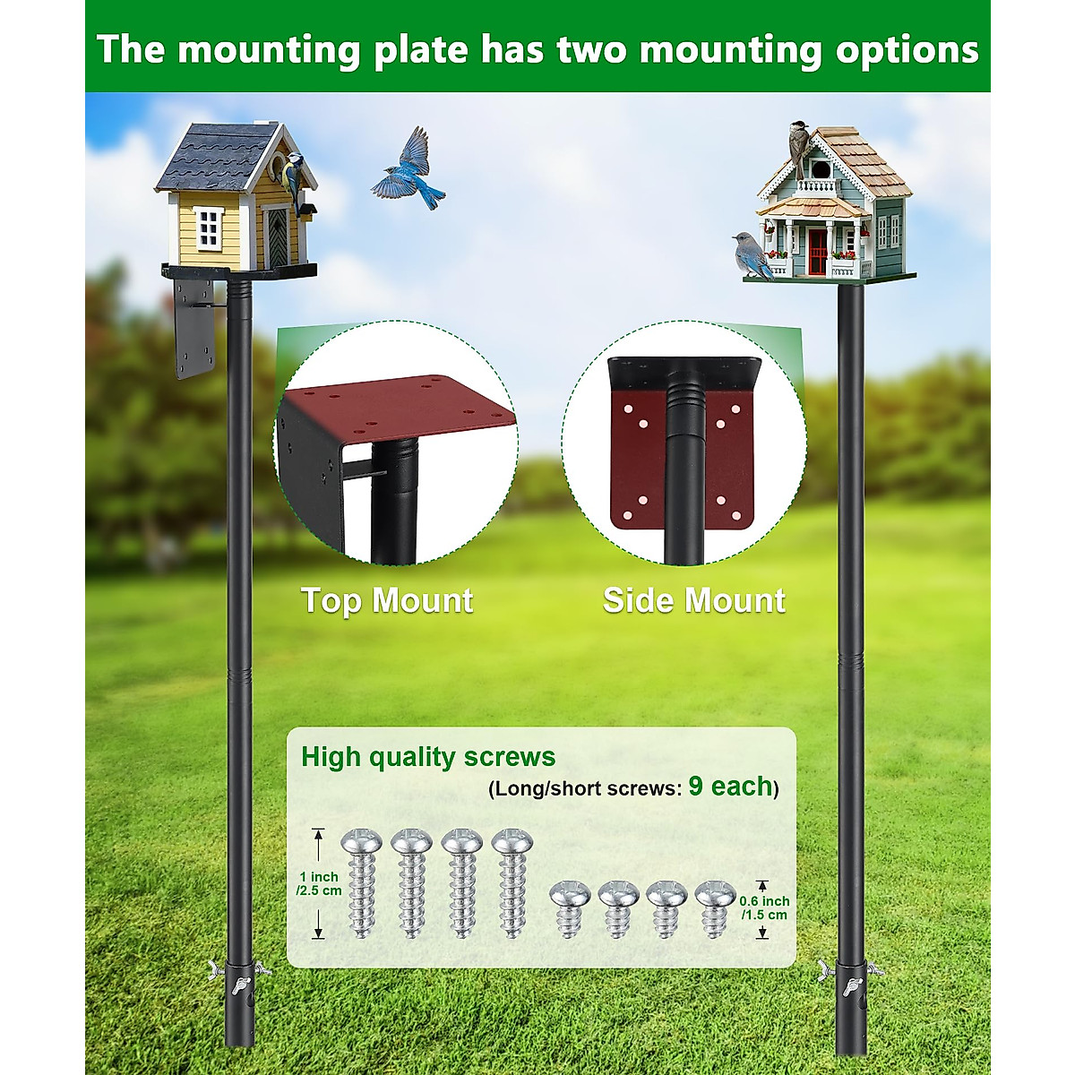 Bluebird House Pole 109 Inch, Heavy Duty Bird Feeder Pole for Outdoors, Adjustable Smart Bird Feeder Stand, Bird Buddy Mounting Pole