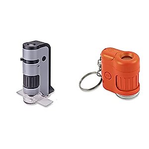 Carson MicroFlip 100x-250x LED Lighted Pocket Microscope with Flip Down Slide Base & MicroMini 20x LED Lighted Pocket Microscope with Built-in UV and LED Flashlight - Orange