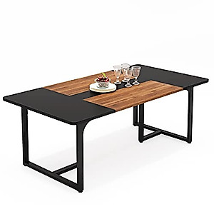 Tribesigns 70.87‘’ Dining Table, Industrial Kitchen Table for 8 Person, Rectangular Dinner Table with Strong Metal Frame, Wooden Large Long Dining Room Table for Big Family