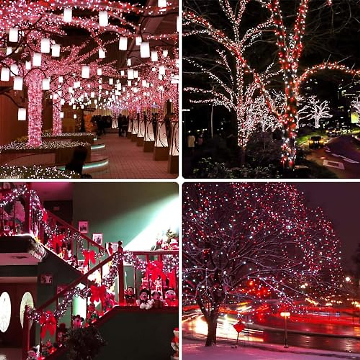 82FT 200 LED Red White Christmas Lights Outdoor/Indoor, Timer & Memory Function & 8 Modes, Extendable Green Wire, Waterproof String Lights for Xmas Tree Holiday Party Garden Yard Decor (Red & White)