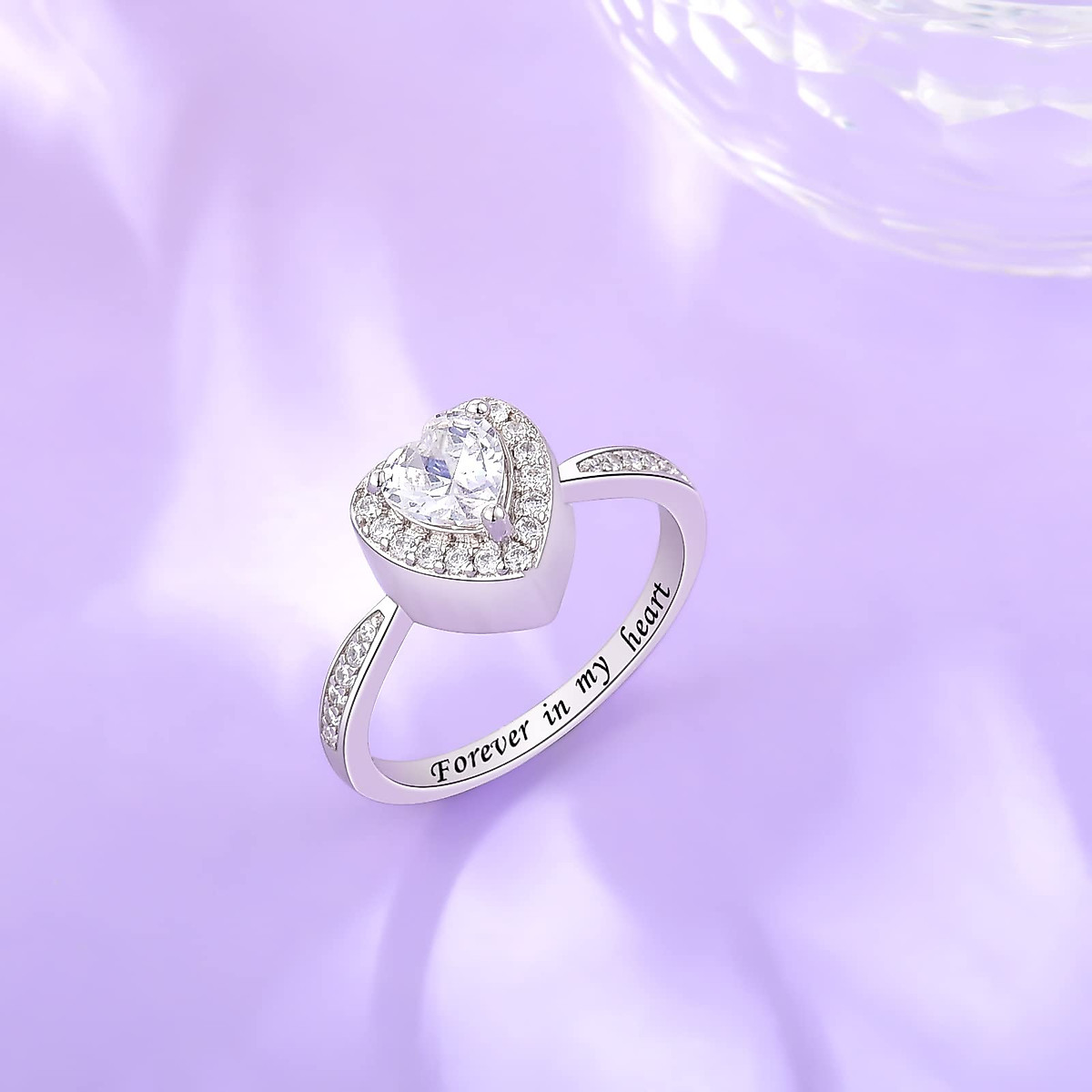 925 Sterling Silver Heart Urn Rings for Ashes Memorial Keepsake Urn Locket Cremation Jewelry for Women (White, 8)