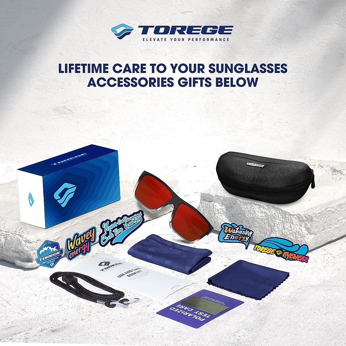 TOREGE Polarized Sports Sunglasses for Men Women Fishing Boating Beach Mountaineering Golf TR77(C11-Transparent Black Red Gradient&White&Black Red Lens