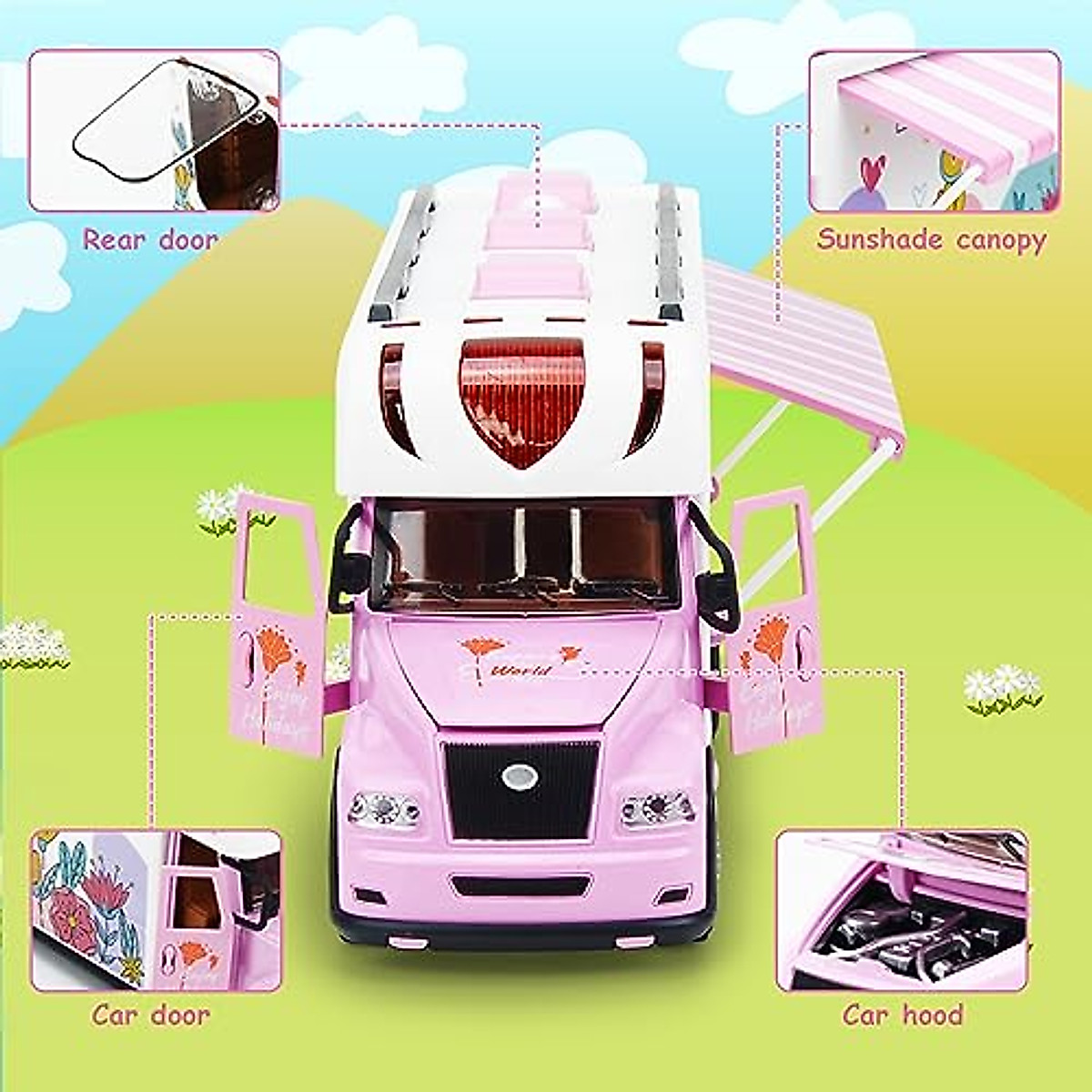 Scientoy Toys for Girls, Remote Control Car for 4 5 6 Year Old Girl Birthday Gifts, Pink RC Car with Light & Building Toys