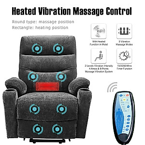 LAVHOME Electric Power Lift Recliner Chair Sofa with Massage and Heat,3 Positions,2 Side Pockets and Cup Holders,USB Ports,High-end Quality Fabric for Home Living Room Bedroom,Gray, Grey