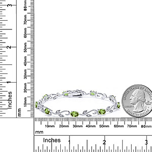 Gem Stone King 4.63 Cttw Oval Green Peridot and Diamond Greek Vine Tennis Bracelet For Women | 925 Sterling Silver | Gemstone Birthstone | 7 Inch