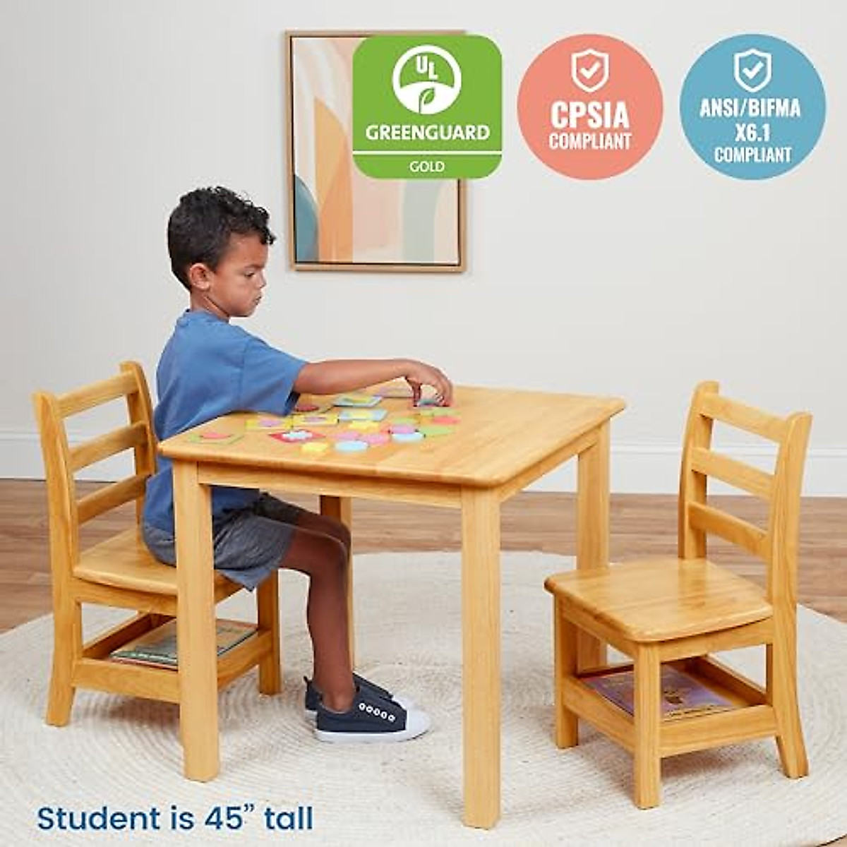 ECR4Kids Three Rung Ladderback Chair with Storage, 12in Seat Height, Classroom Seating, Natural, 2-Pack