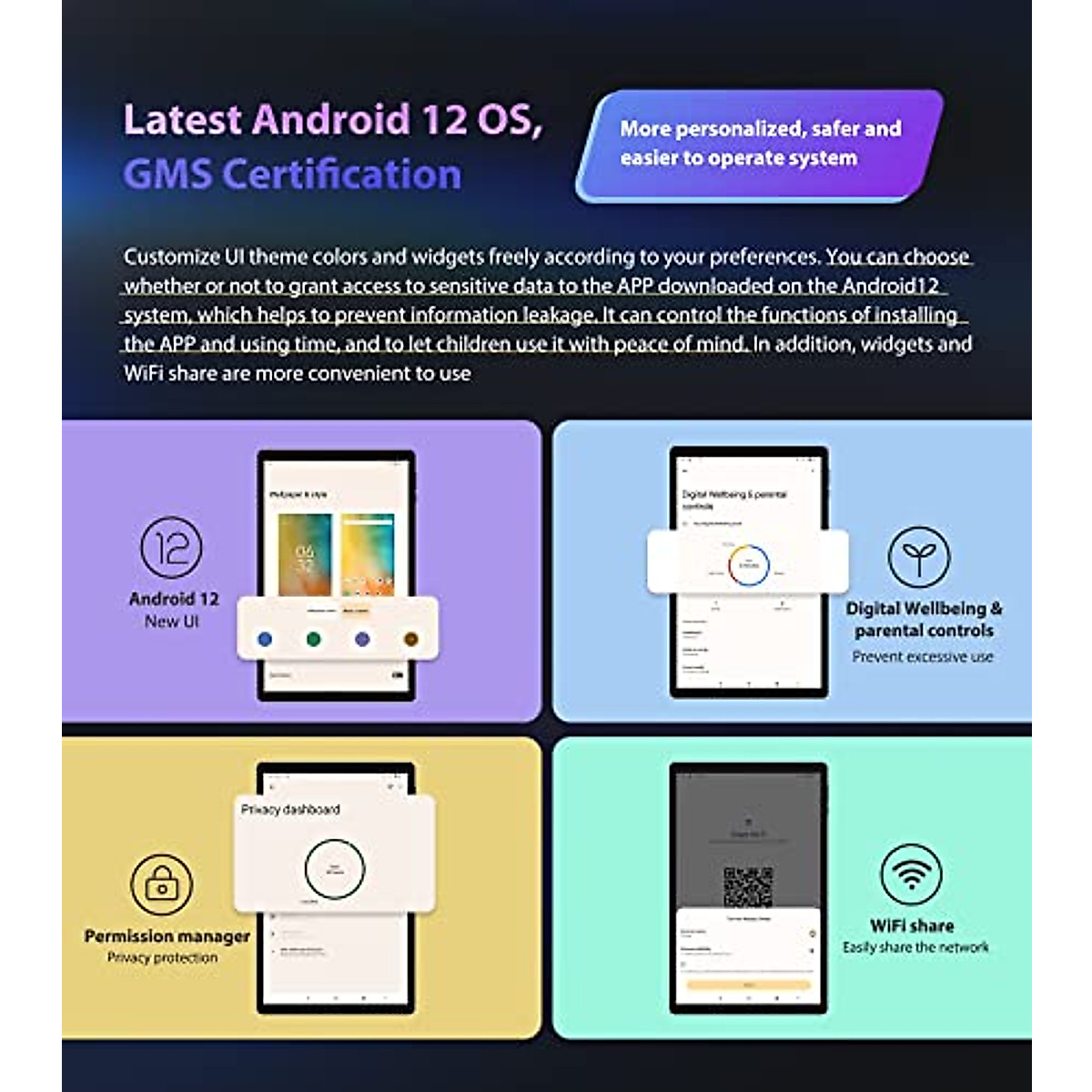 Android 12 Tablet 10.4 Inch, 15GB RAM 128GB Storage 1TB Expand, Octa-Core Processor, 1920 * 1200 InCell IPS, 13MP Camera, 8000mah, 2.4/5G Wi-Fi, Bluetooth 5.0, GPS, LNMBBS, Gray