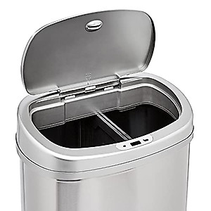 Amazon Basics Automatic Hands-Free Stainless Steel Trash Can - 50-Liter, 2 Bins