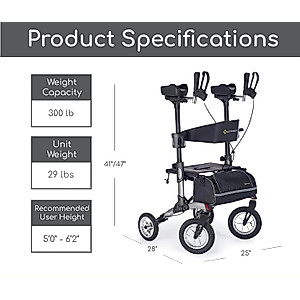 Comodità Tipo Stand Up Advance All Terrain Upright Rollator Walker with Seat and Pneumatic Tires, 4 Wheel Folding Rolling Walker for Adults and Seniors with Cup and Cane Holder, Modena Red