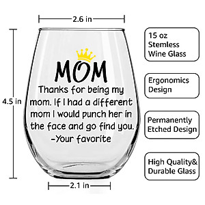 DYJYBMY Thanks For Being My Mom Wine Glass, Pregnancy Announcement gift for Women Mom, Unique Xmas Gift Idea for Her from Son, Daughter, Kids, Funny Mothers Day Gifts for Mom, New Mom, Wife