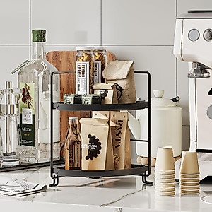 NLBTW 2 Tier Corner Bathroom Countertop Organizer, Stackable Storage Shelf for Vanity Makeup Perfume Shelf, Kitchen Spice Rack or Bedroom Small Object Storage Standing Counter (Black & Black)