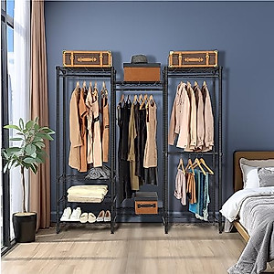 Finnhomy Portable Clothes Rack for Hanging Clothes Heavy Duty Clothing Garment Rack Wardrobe Closet System with 8 Adjustable Shelves & 4 Hang Rods 69" L x 15.8" W x 71" H