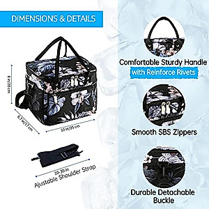 TOMULE Insulated Lunch Bag Reusable Floral Cooler Tote Bag, Soft Freezable Lunch Box Holder, Durable Portable Leakproof Thermal Lunch Container for Women Men Kid Office Work School Picnic Travel Beach