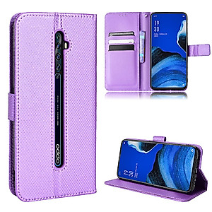 Phone Case for Oppo Reno2 F, Leather Wallet Case for Oppo Reno2 F Non-Slip PU Leather Cover, Flip Folio Book Phone Cover for Oppo Reno2 F Case Purple