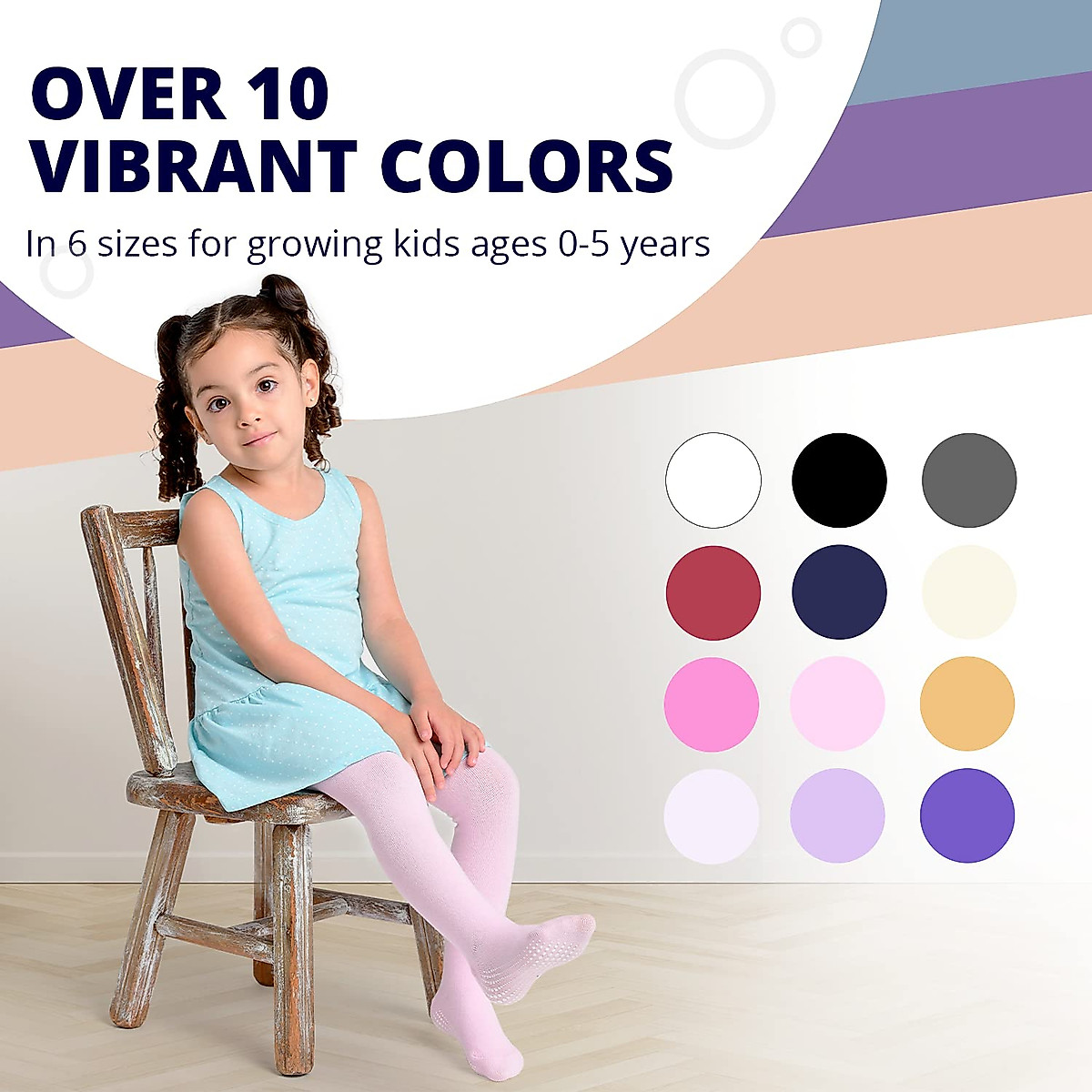 LA Active Girls' Baby Leggings - Cotton, 3 Pairs of Non-Slip Newborn & Toddler Tights - Grey & Cream & Navy - 0-3 Months