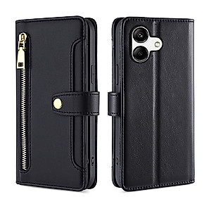 Asuwish Phone Case for Samsung Galaxy A04 Wallet Cover and Tempered Glass Screen Protector Zipper Card Holder Slot Stand Magnetic Leather Cell Accessories Flip Protective Ao4 A 04 4G Women Men Black