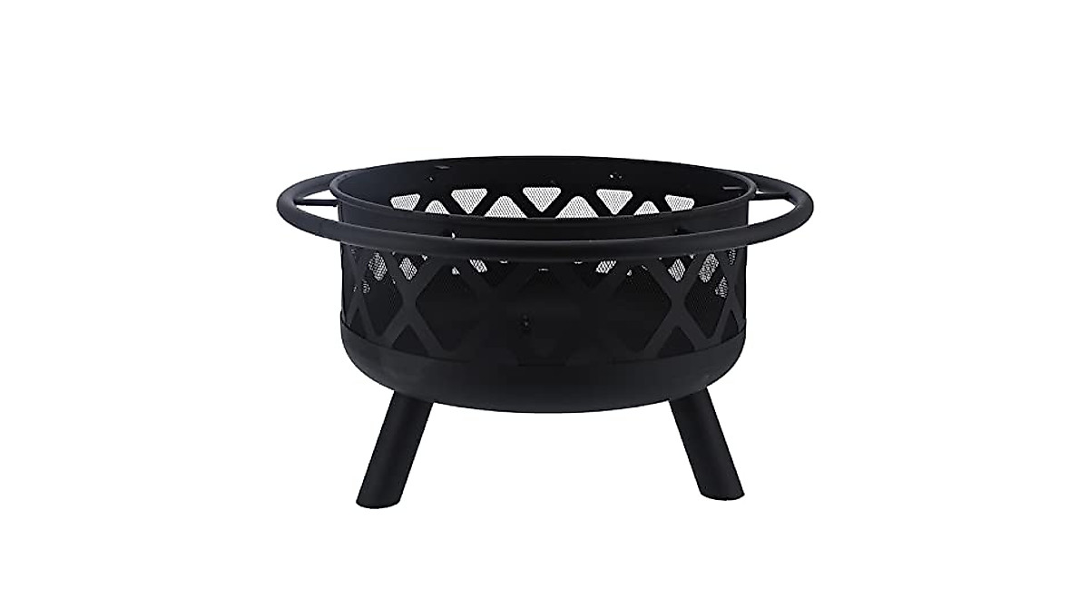 LDCHNH Round Wrought Iron Fire Pit for Outdoor Patio & Backyard