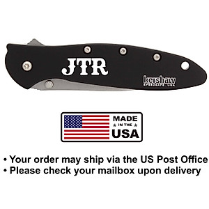 Personalized Engraving on Kershaw Leek 1660SWBLK Pocket Knife, Stonewashed Blade, SpeedSafe