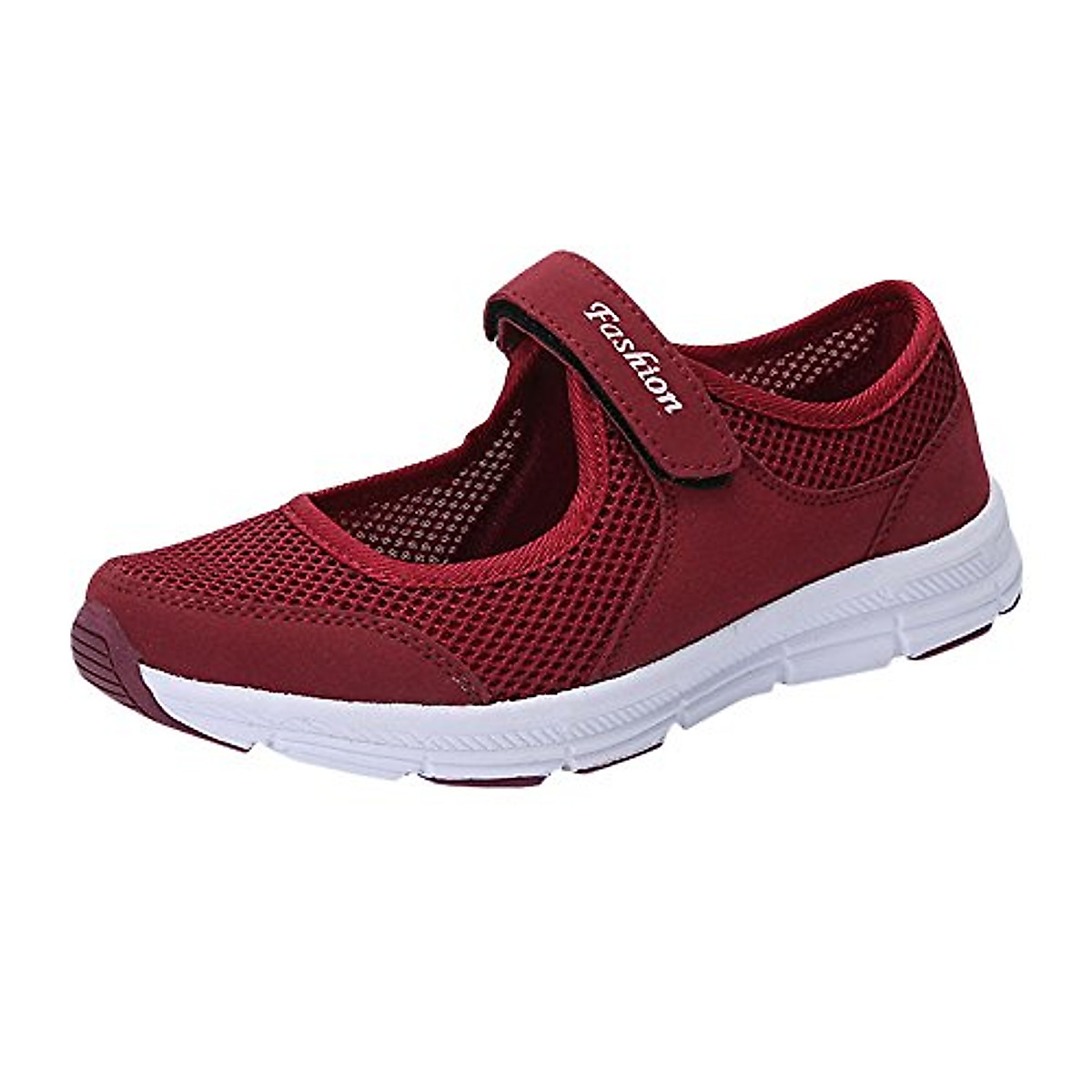 WEUIE Mary Jane Shoes for Women,Women's Comfortable Breathable Fitness Running Sports Shoes Lightweight Mesh Sneakers Wine