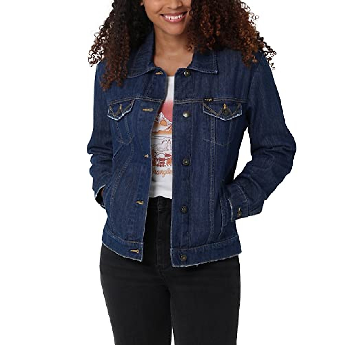 Wrangler Women's Relaxed Fit Memory Maker Jean Jacket, Crimson, Medium